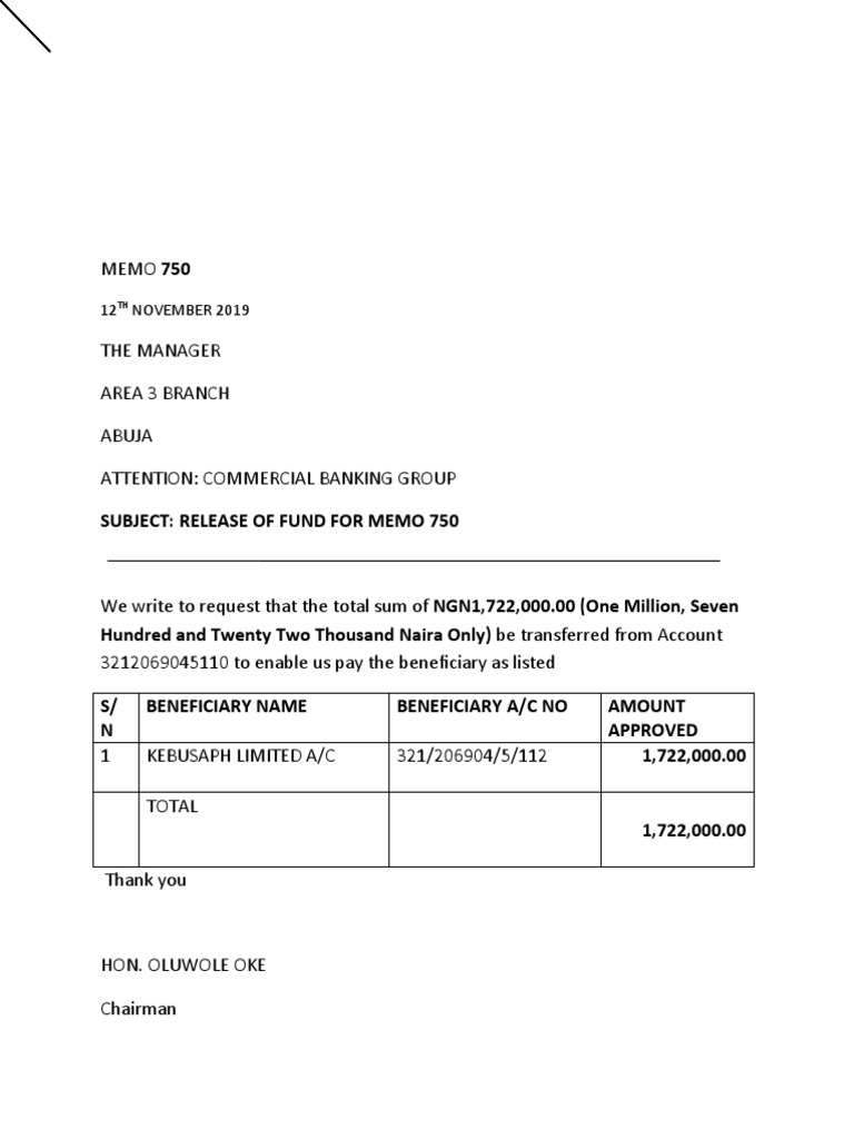 Kebusaph Memo Template | PDF | Cheque | Payments