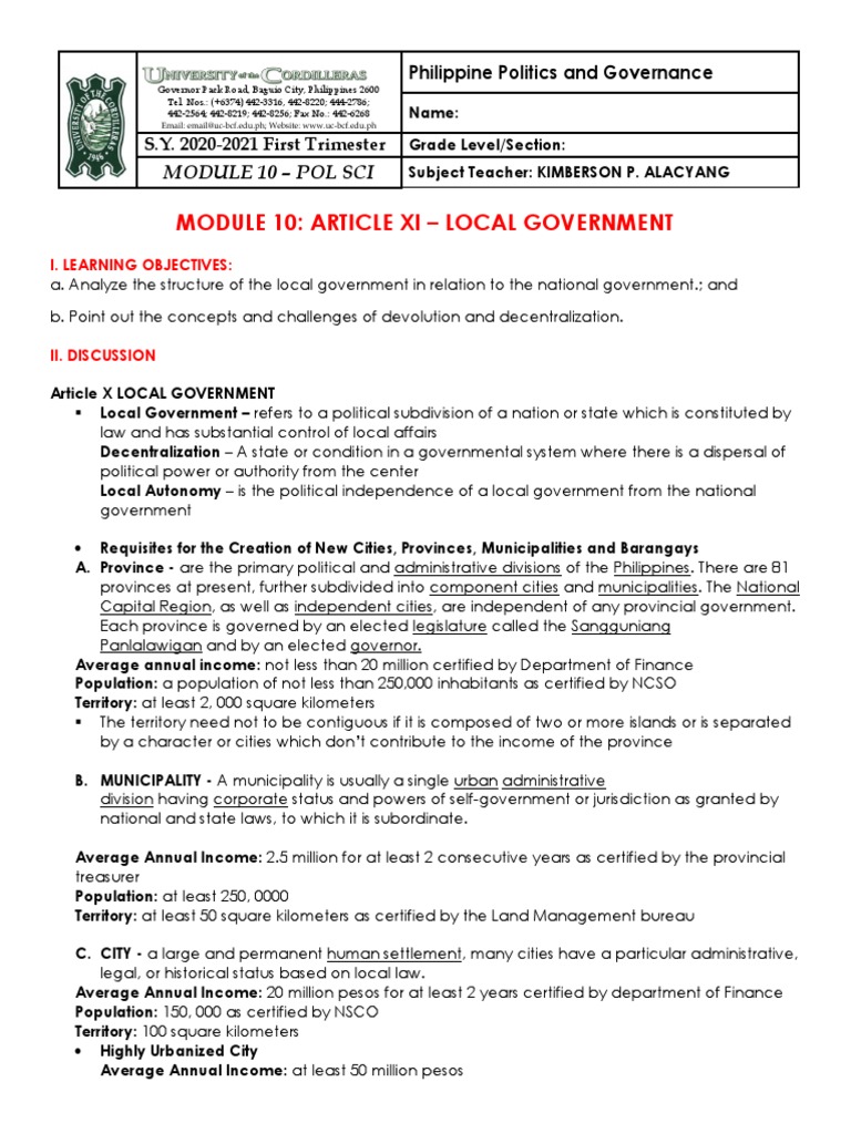 Module 10 - Local Government PPG PDF | PDF | Devolution | Philippines