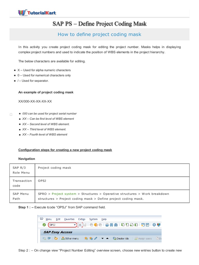 SAP PS - Define Project Coding Mask | PDF | Information Science | Information Technology