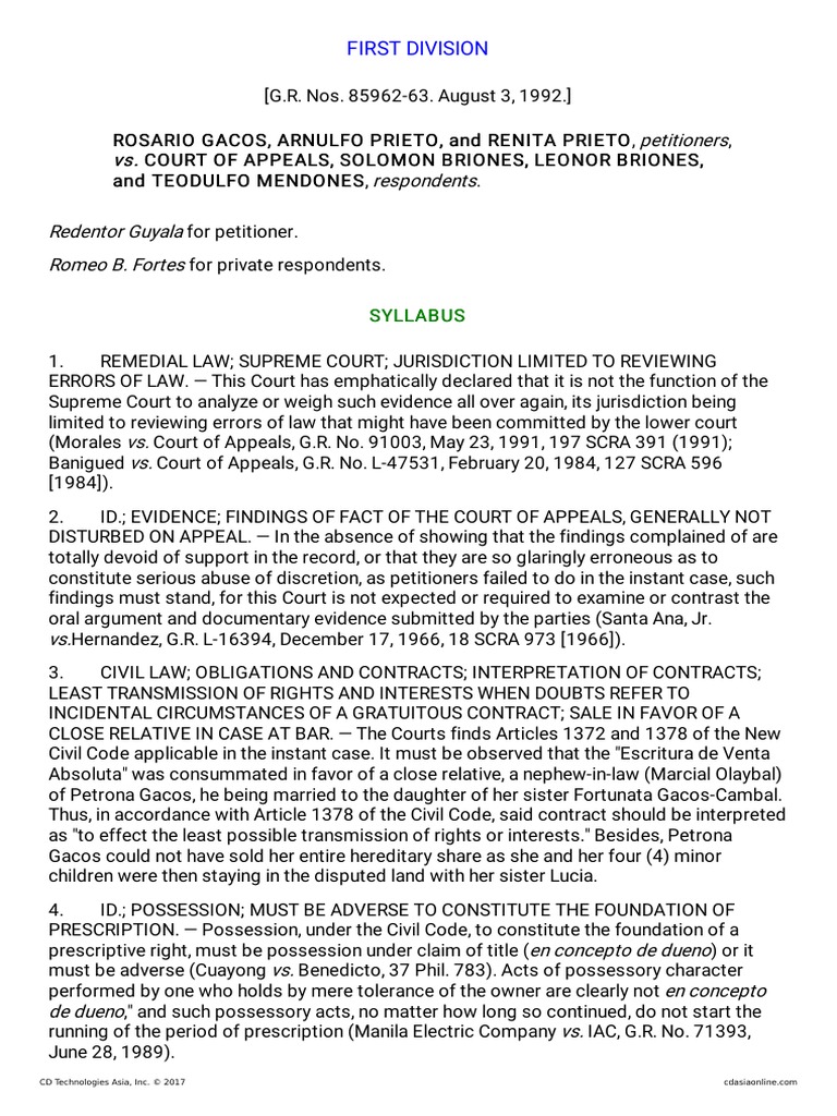 Land Dispute: Gacos vs. Briones | PDF | Lawsuit | Appeal