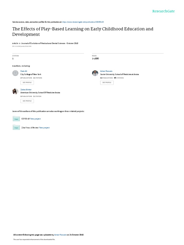 The Effects of Play-Based Learning On Early Childhood Education and Development | PDF | Early ...