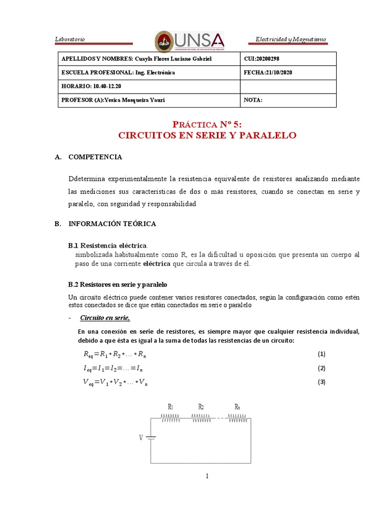 5 Circuitos en Serie y Paralelo | PDF | Resistencia Eléctrica y ...