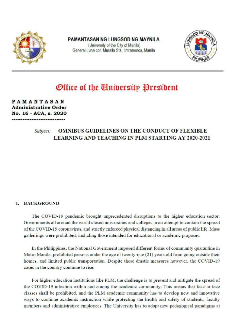 Omnibus Guidelines On Conduct of Flexible Learning and Teaching in PLM ...