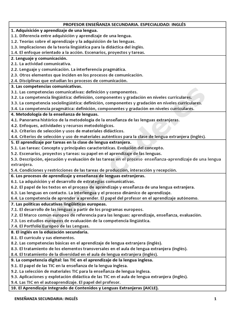 18 Temario - Secundaria - INGLES PDF | PDF | Adverbio | Oración ...