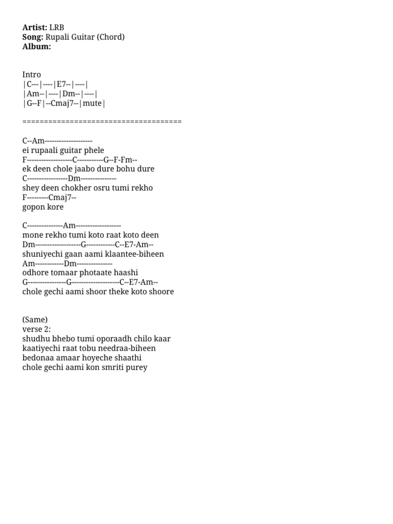 Rupali Guitar Chords and Lyrics | PDF