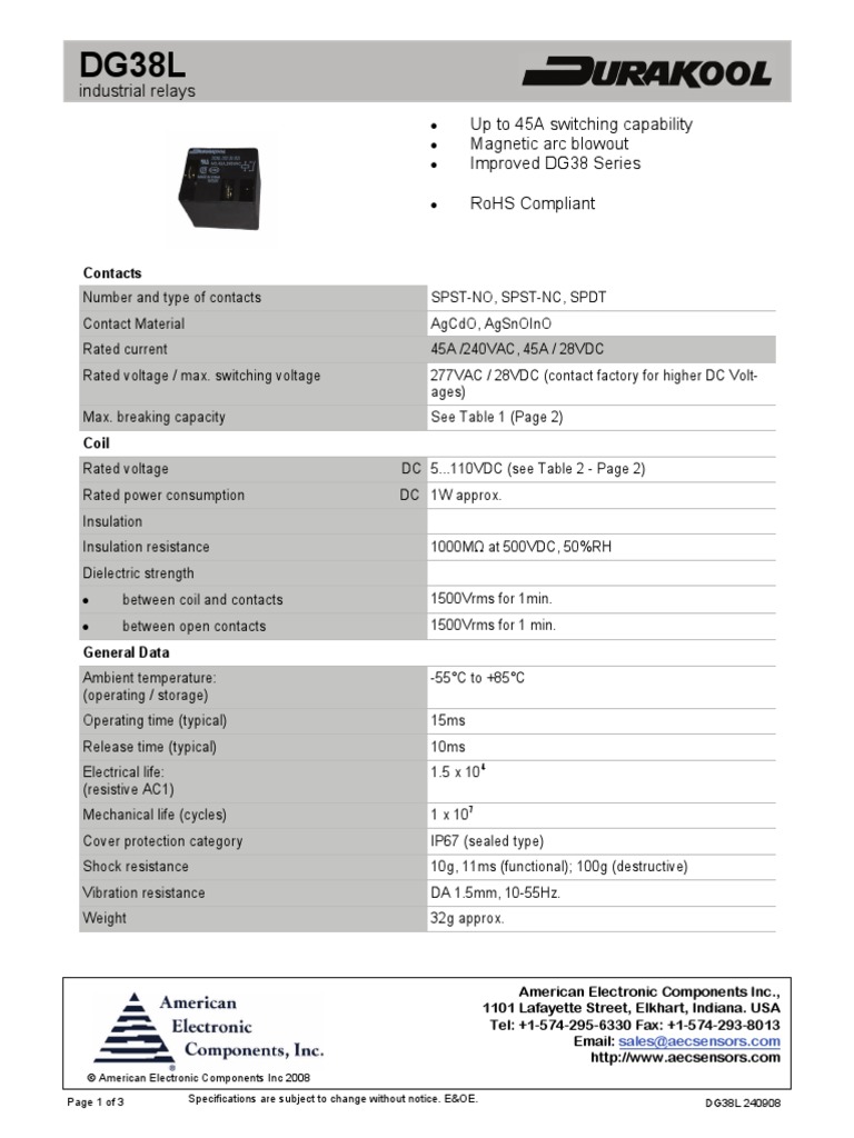 DG38L Rele Durakool PDF | PDF | Switch | Relay