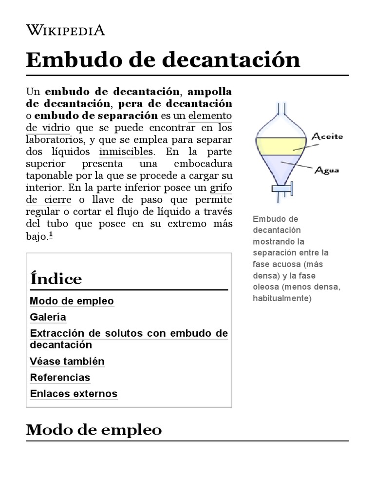 Embudo de Decantación - Wikipedia, La Enciclopedia Libre | PDF ...