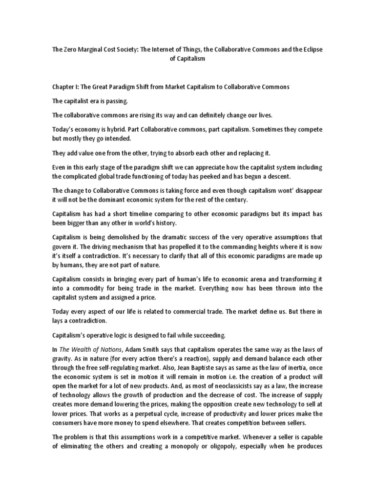 The Zero Marginal Cost Society Resum | PDF | Capitalism | Monopoly