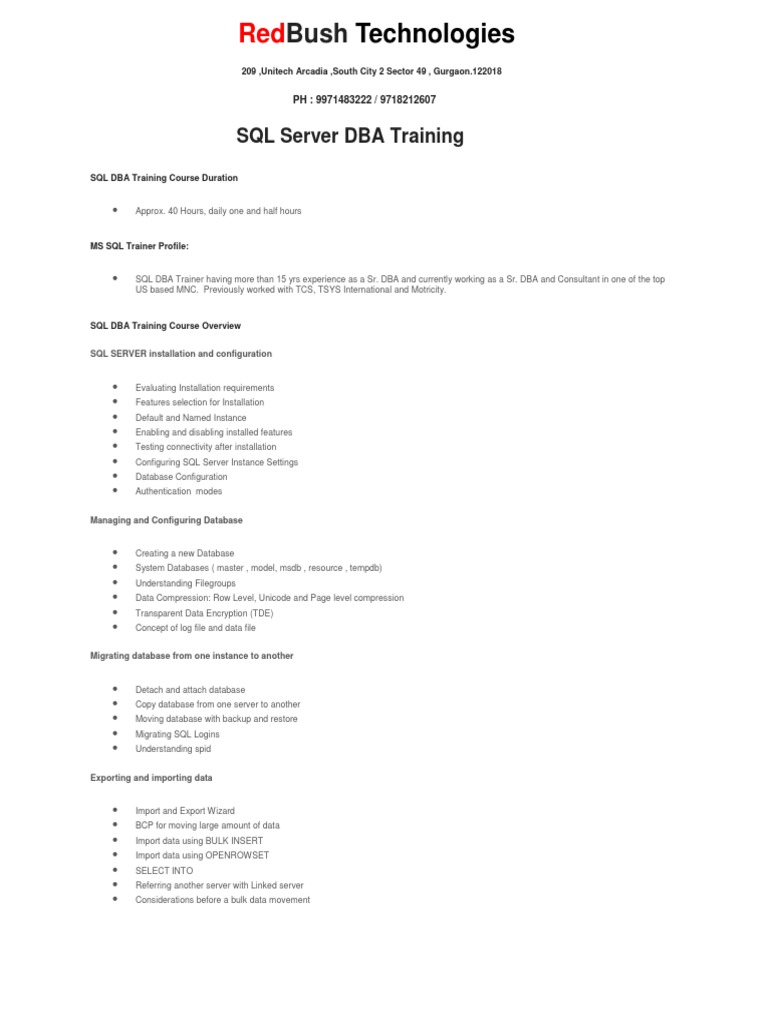 SQL Server DBA Training Material PDF | PDF | Microsoft Sql Server | Backup