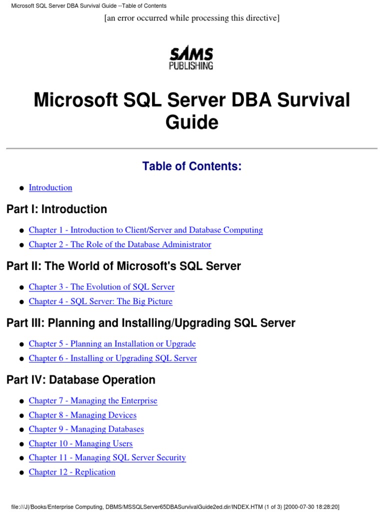 MSSQL - SQL Server DBA Survival Guide PDF | PDF | Relational Database ...