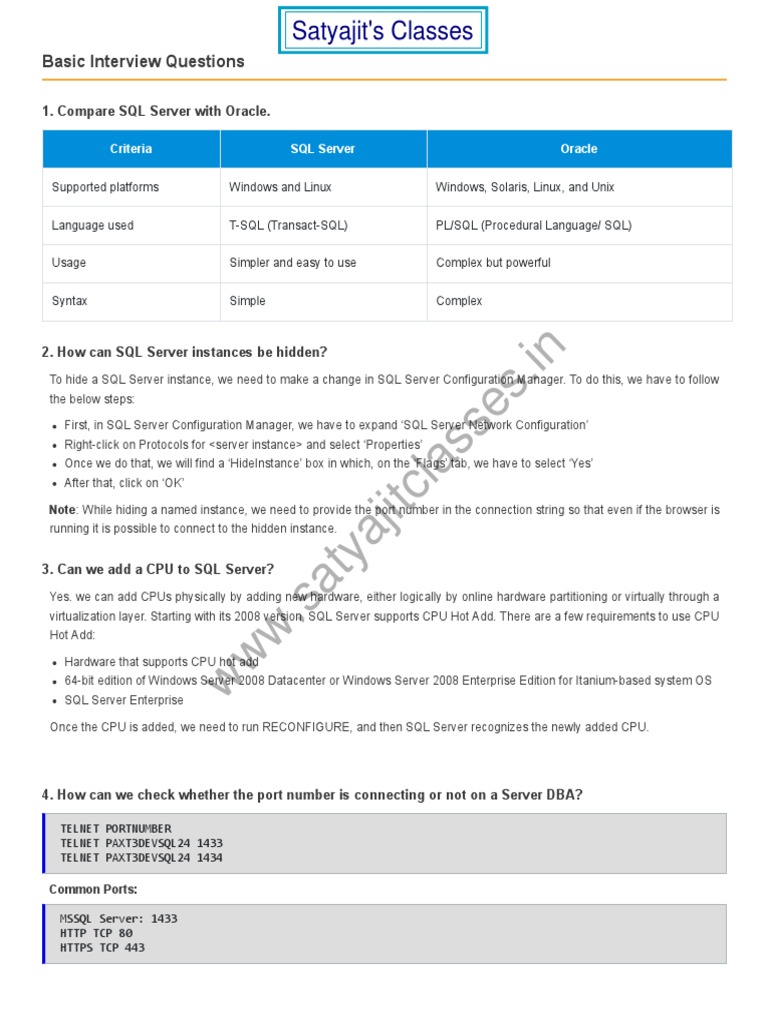 SQL Server Interview Questions and Answers | PDF | Microsoft Sql Server | Database Index