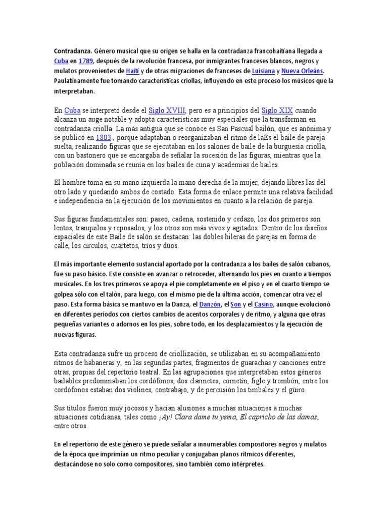 Evolución de la Contradanza Cubana | PDF | Musica Latinoamericana | Las ...