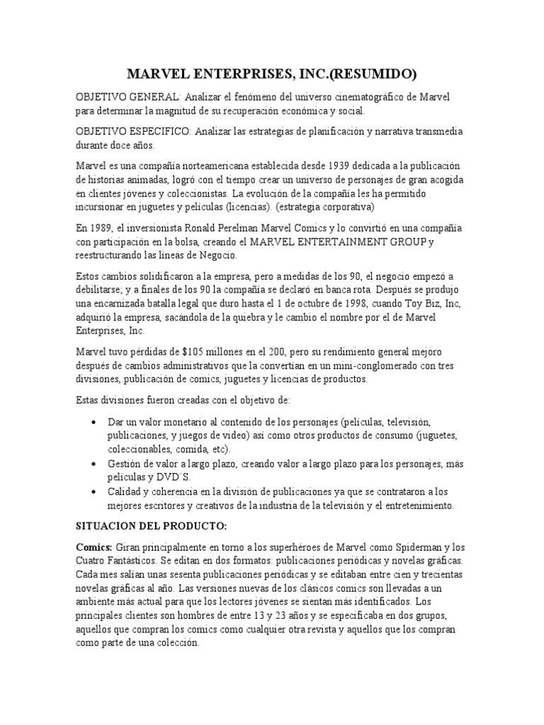 Caso Marvel Enterprises | PDF | Comics Marvel | Cómics