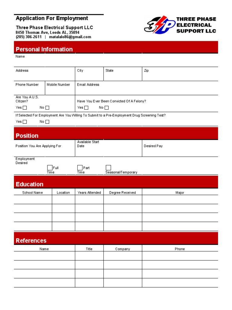 Personal Information: Application For Employment | PDF | Labour | Business