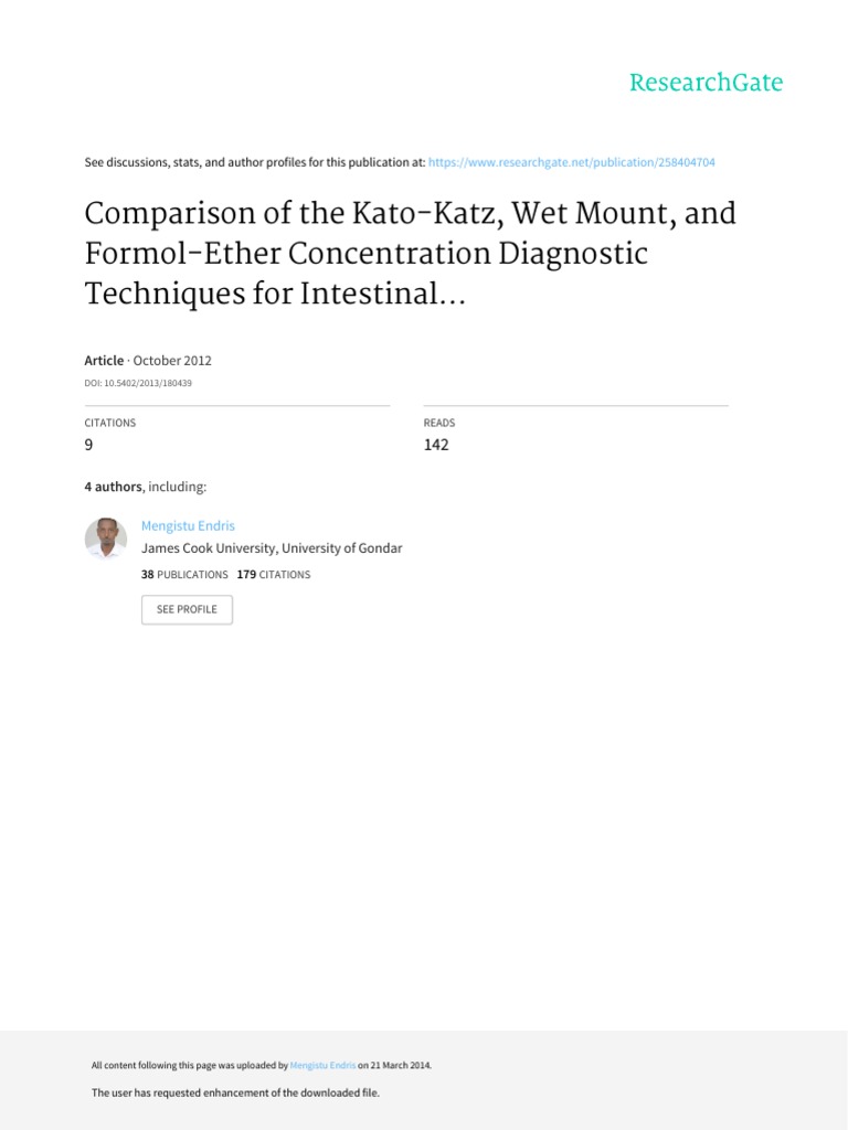 Comparison of The Kato-Katz, Wet Mount, and Formol-Ether Concentration ...