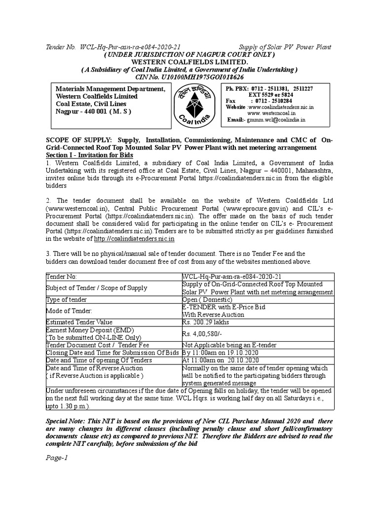 Western Coalfields | PDF | Auction | Prices