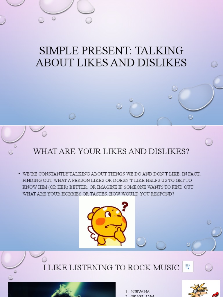 Simple Present Likes and Dislikes | PDF | Verb | Linguistic Typology