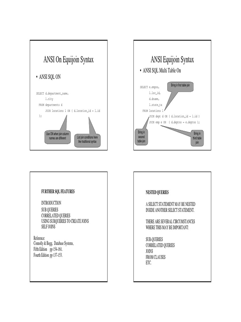 ANSI On Equijoin Syntax ANSI Equijoin Syntax: - Ansi SQL On - ANSI SQL Multi Table On | Download ...