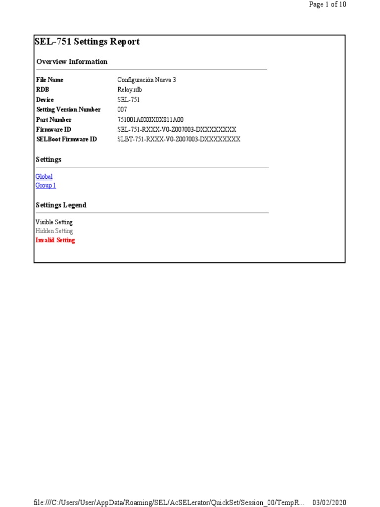 SEL-751 Settings Report: Global Group 1 | PDF | Electrical Impedance ...