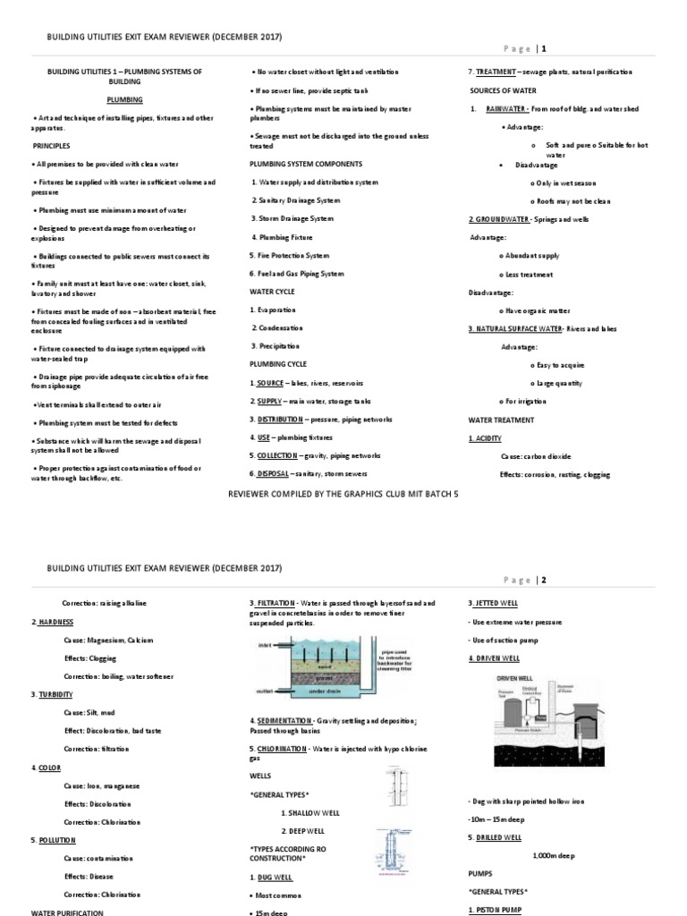 BUILDING UTILITIES EXIT EXAM REVIEWER | PDF | Plumbing | Storm Drain