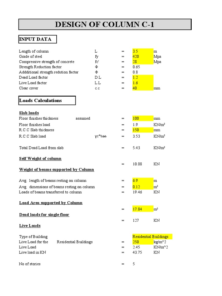 Design of Column C-1: Input Data | PDF | Column | Beam (Structure)