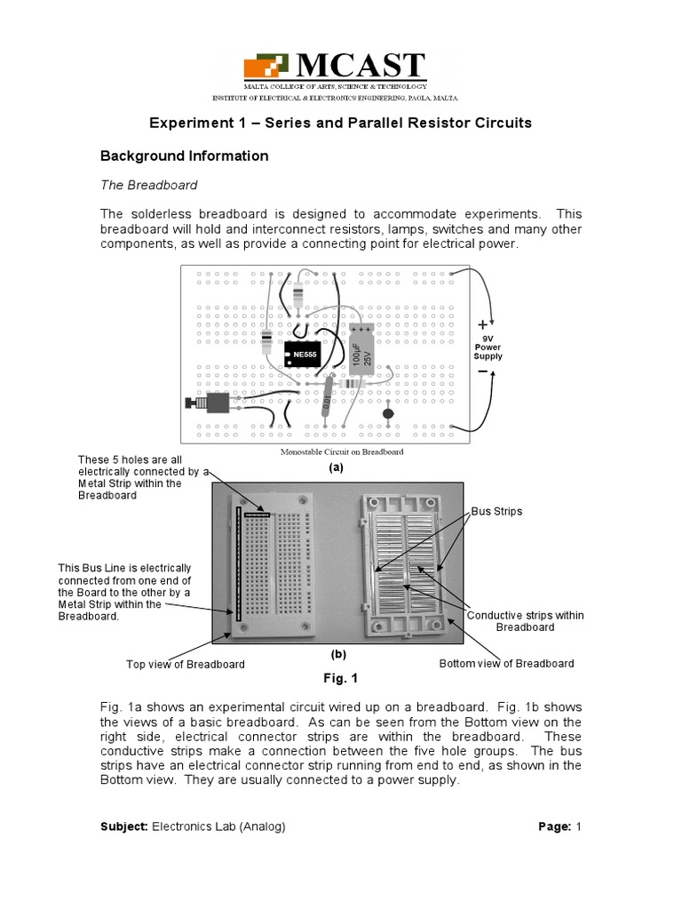 Experiment 1 - Series and Parallel Resistor Circuits: Background ...