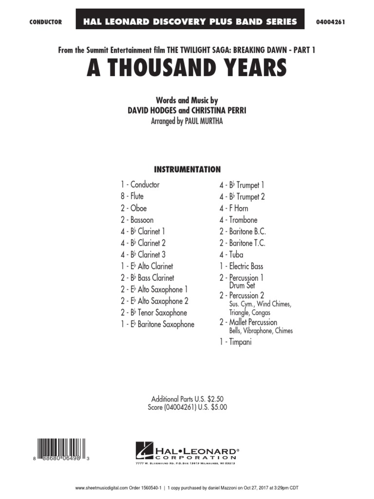 A Thousand Years: Words and Music by David Hodges and Christina Perri ...