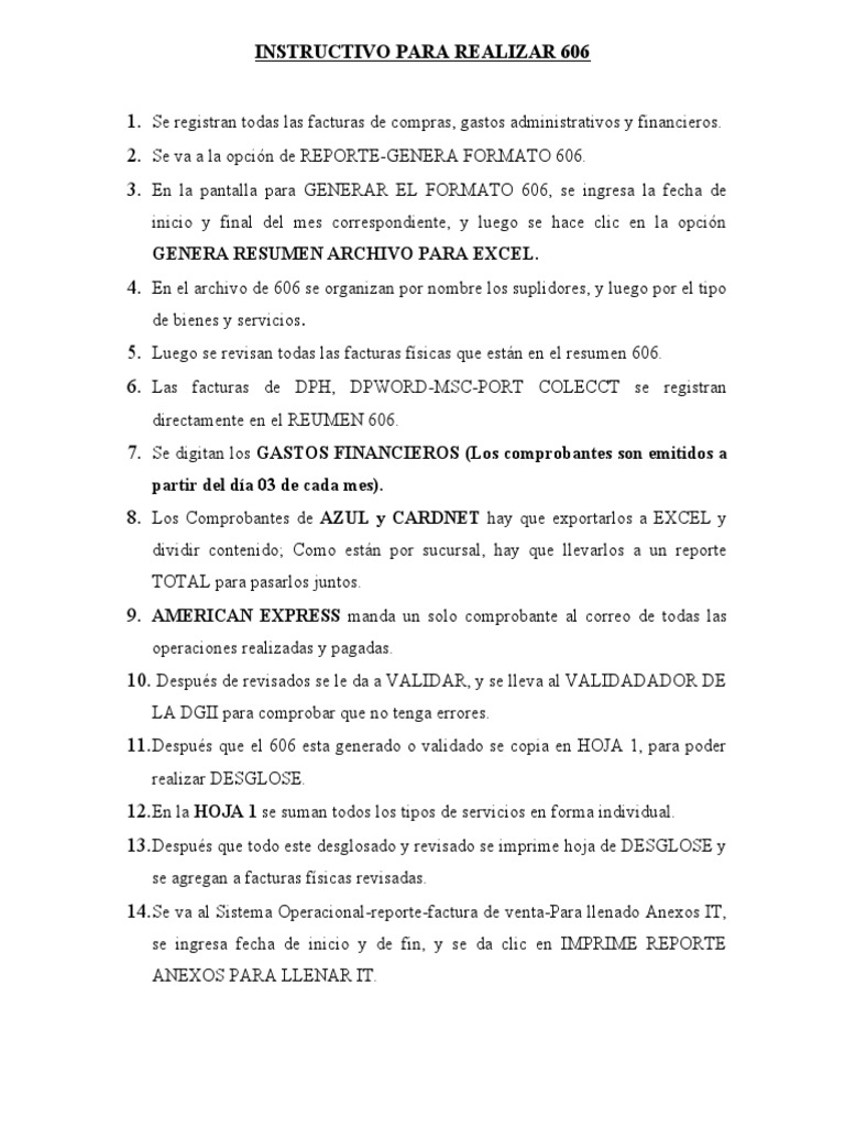 Guía para Generar Formato 606 | PDF