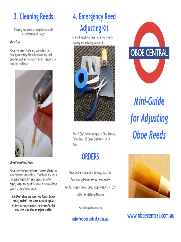 Mini-Guide For Adjusting Oboe Reeds | PDF | Oboe | Manufactured Goods