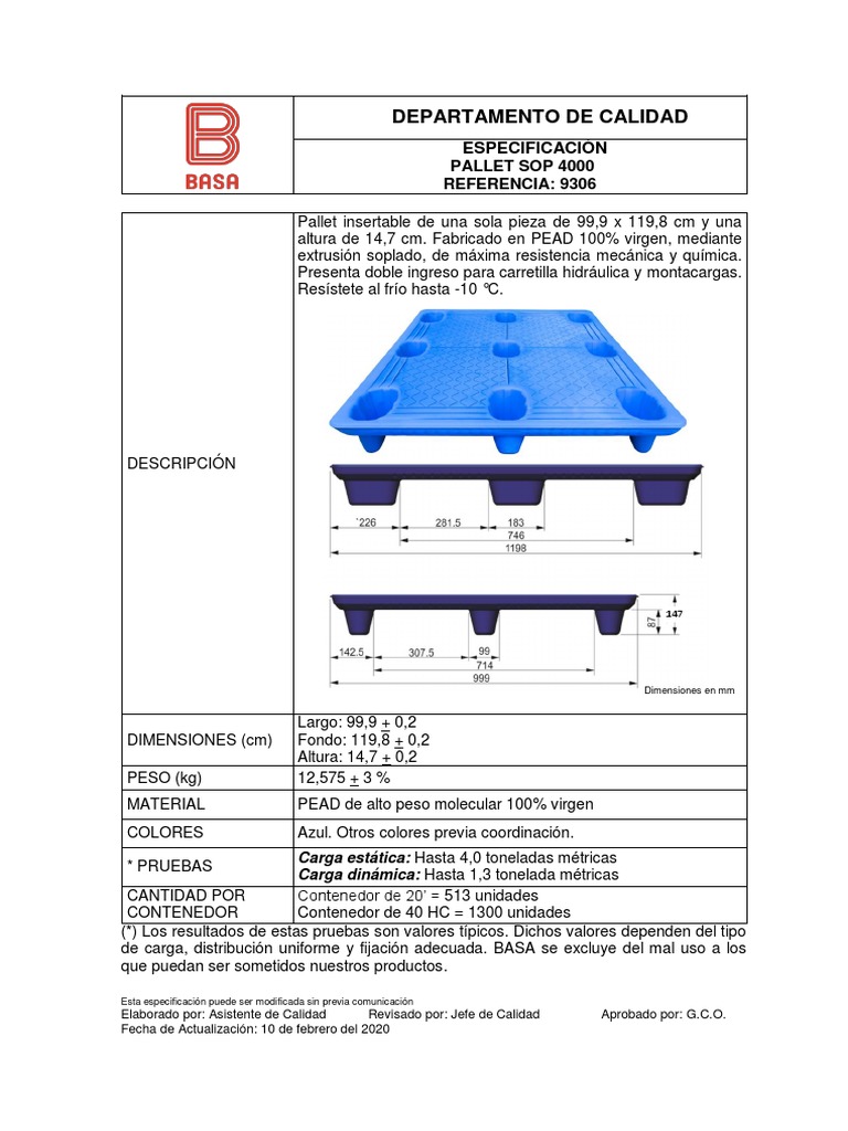9306 - Pallet Plástico SOP 4000 | PDF