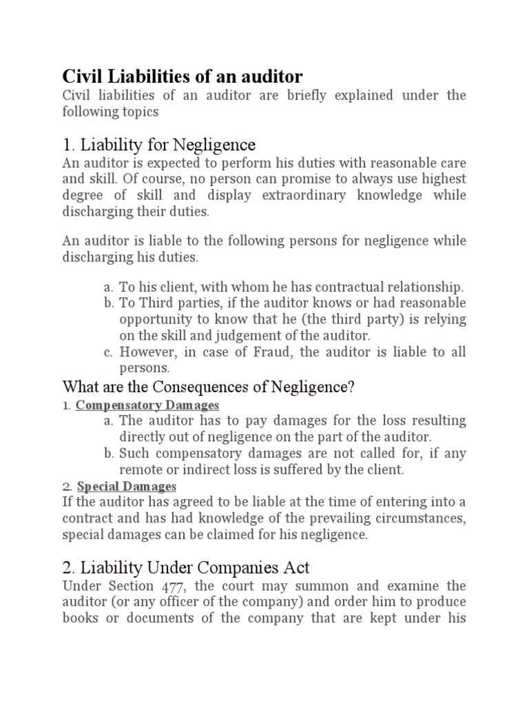 Civil Liabilities of An Auditor: 1. Liability For Negligence | PDF ...