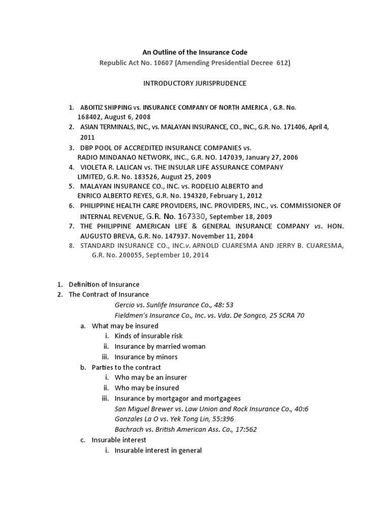 UPDATED An Outline of The Insurance Code | Download Free PDF ...