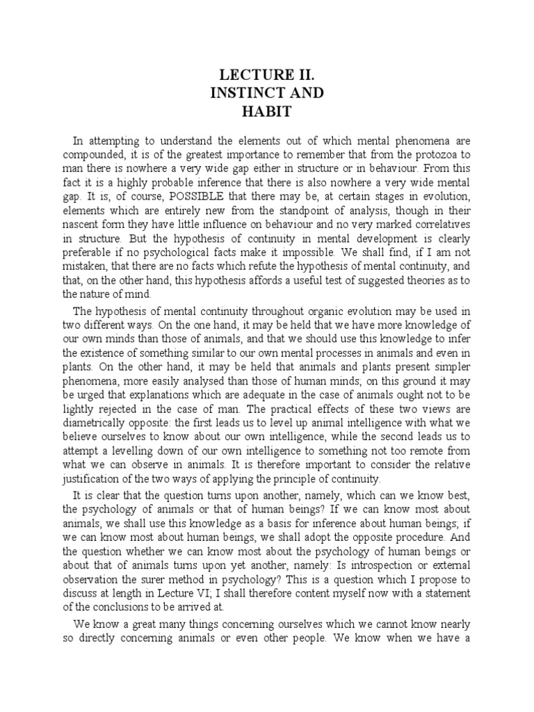 Instinct and Habit | PDF | Psychology | Mind