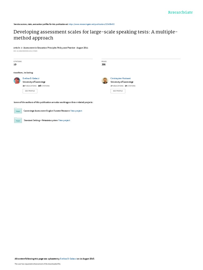 Developing Assessment Scales For Large-Scale Speaking Tests A Multiple ...