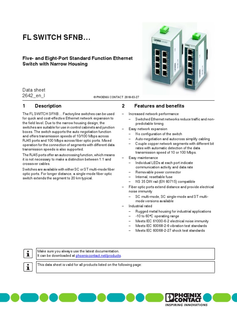 FL Switch SFNB : Five-And Eight-Port Standard Function Ethernet Switch ...