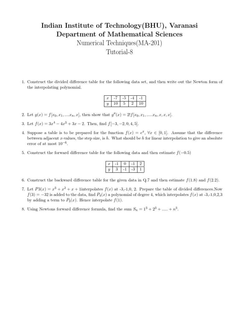 Indian Institute of Technology (BHU), Varanasi Department of Mathematical Sciences Numerical ...