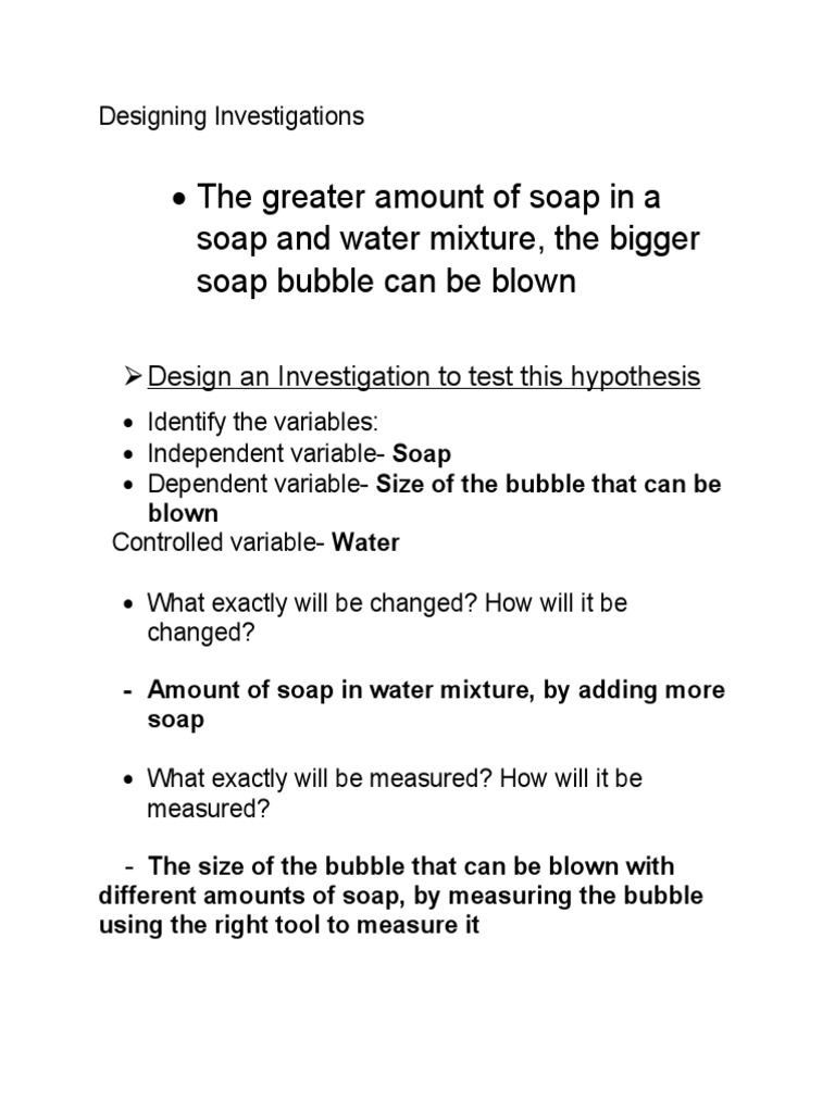 Soap Mixture Bubble Size Investigation | PDF