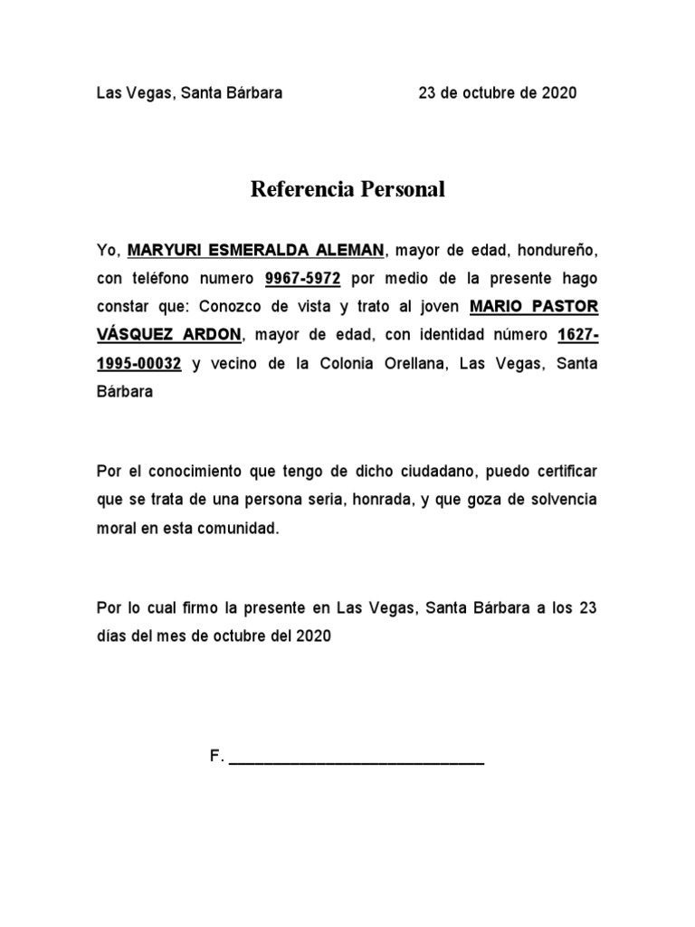 Referencia Personal 2020 | PDF