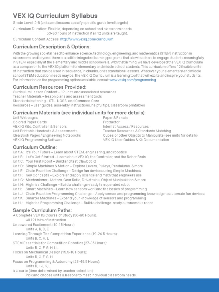 VEX IQ Curriculum Syllabus | PDF | Machines | Science, Technology ...