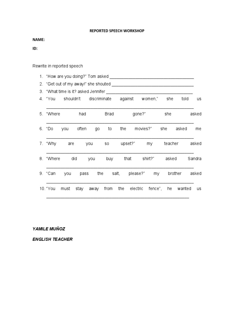 Reported Speech Exercise Guide | PDF | Games & Activities | Home & Garden