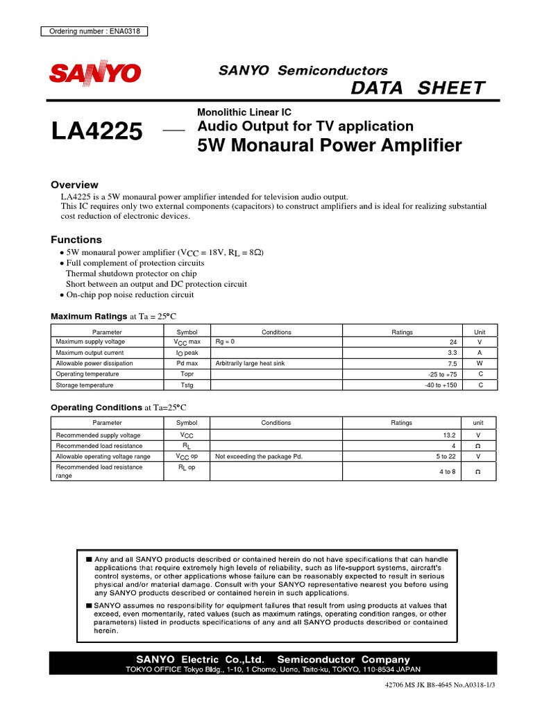 5W Monaural Power Amplifier: Audio Output For TV Application | PDF ...