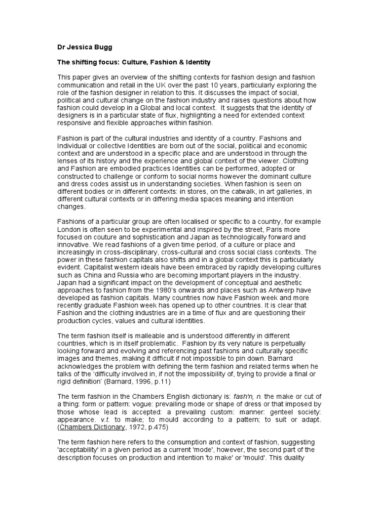 DR Jessica Bugg The Shifting Focus: Culture, Fashion & Identity | PDF ...