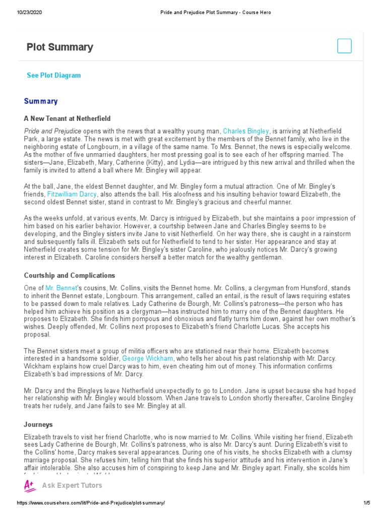 Pride and Prejudice Plot Summary - Course Hero PDF | PDF | Pride And ...