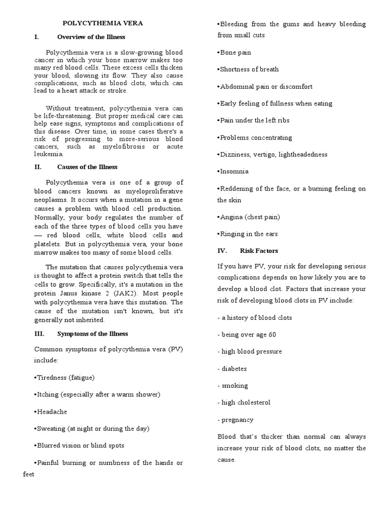 Polycythemia Vera I. Overview of The Illness | Download Free PDF ...