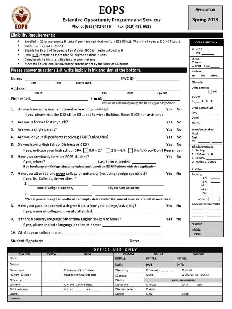 EOPS Application SP13 PDF | PDF | Educational Assessment And Evaluation ...