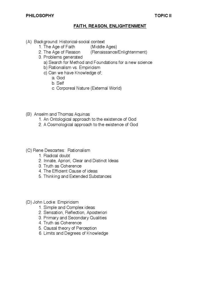 Philosophy Topic Ii Faith, Reason, Enlightenment | PDF