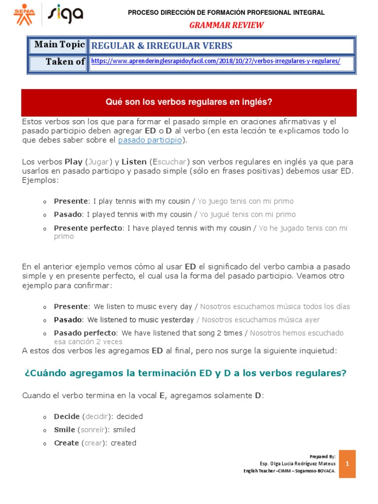 Annex A - REGULAR & IRREGULAR VERBS Grammar Review | PDF | Verbo | Sintaxis