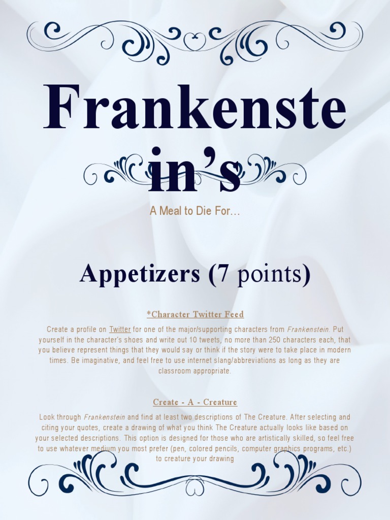 Frankenstein Learning Menu | PDF | Frankenstein | Romanticism