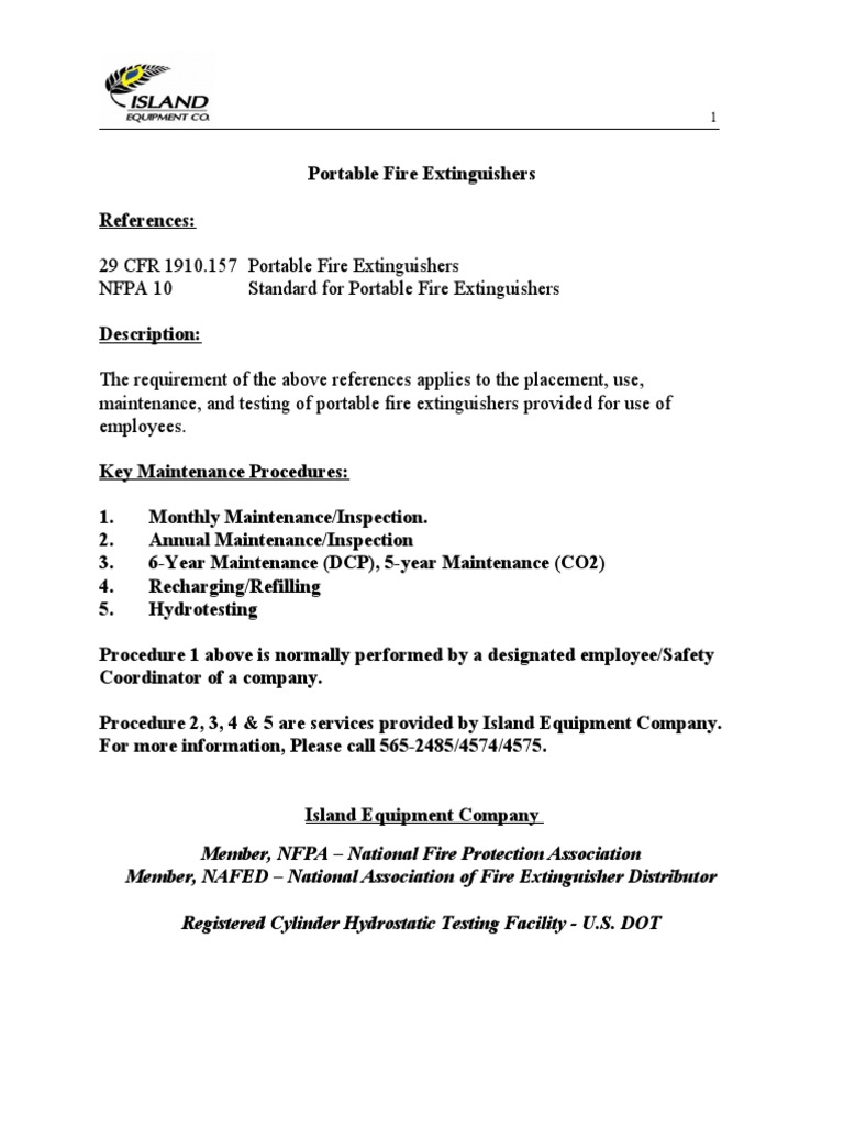 29 CFR 1910.157 Portable Fire Extinguishers Nfpa 10 Standard For ...
