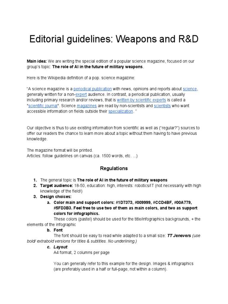Editorial Guidelines: Weapons and R&D | PDF